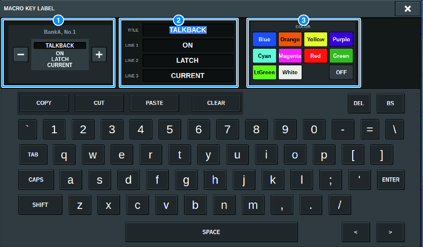 RIVAGE PM Series | MACRO KEY LABEL window