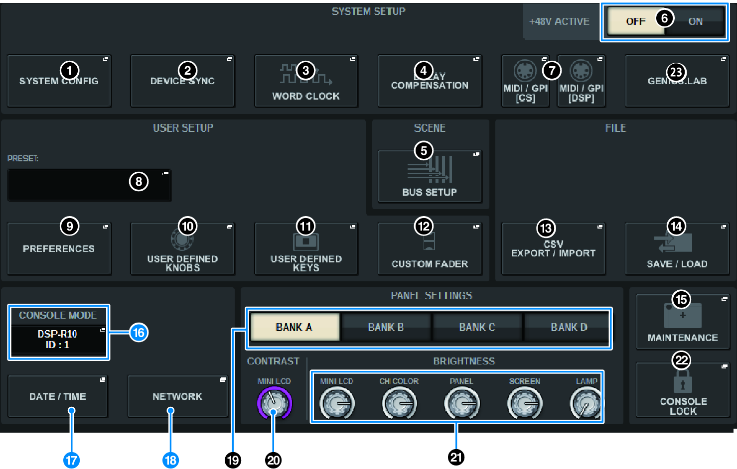 RIVAGE PM Series | CONSOLE STATUS field (SETUP screen)