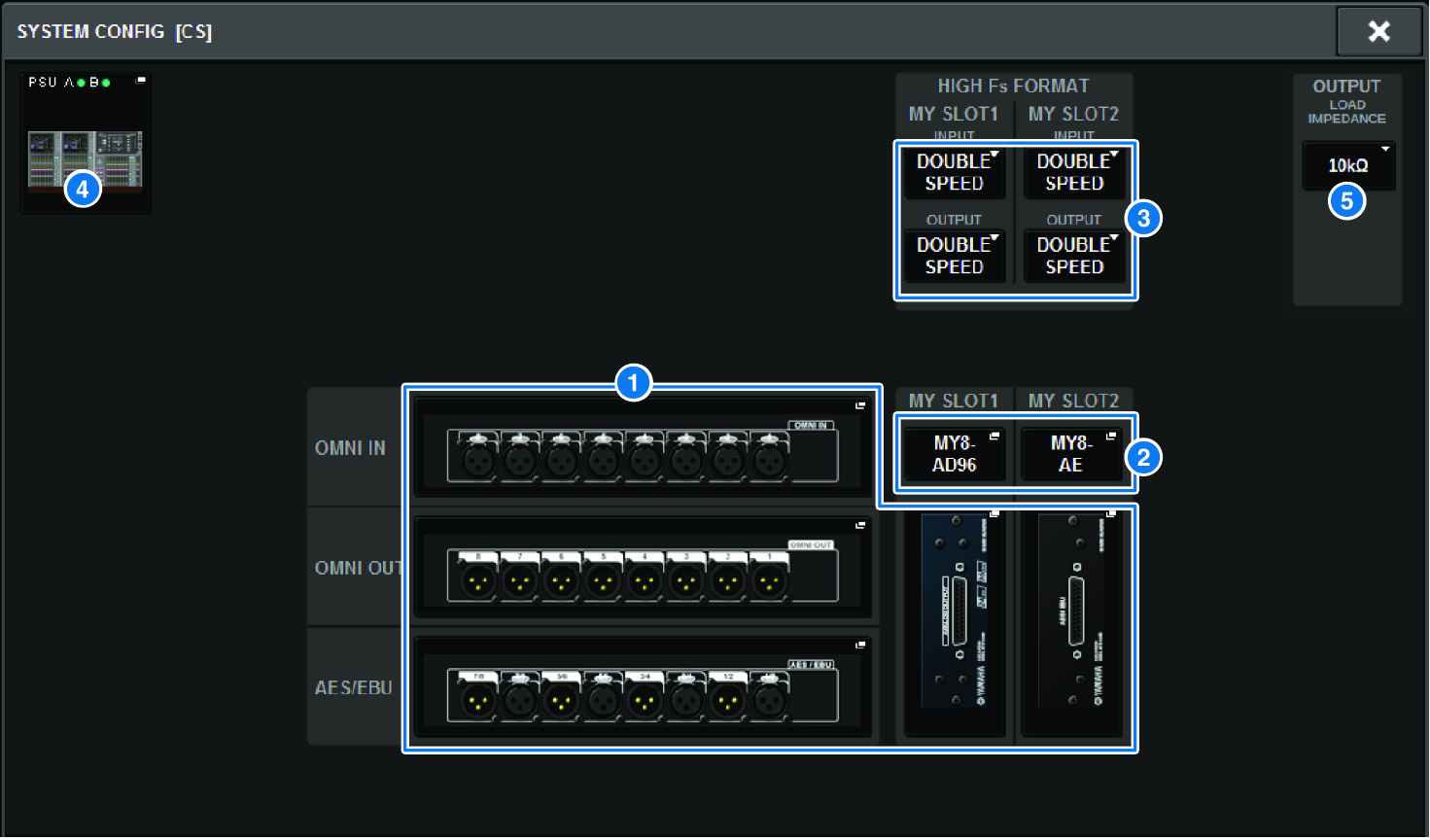 RIVAGE PM Series | SYSTEM CONFIG [CS1]ポップアップ画面