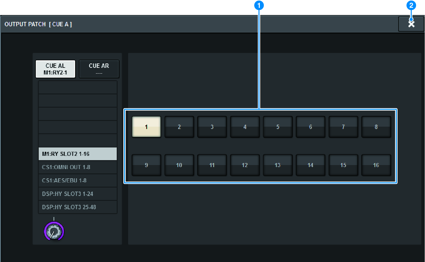 RIVAGE PM Series | OUTPUT PATCH popup window