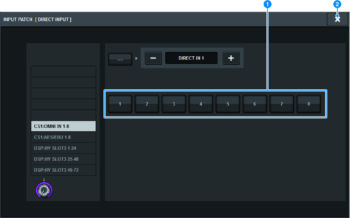 RIVAGE PM Series | INPUT PATCH popup window