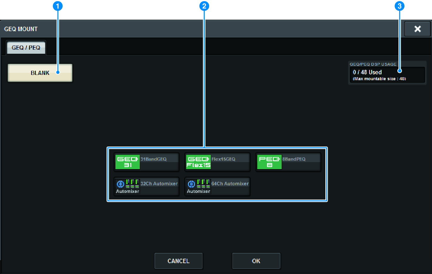 RIVAGE PM Series | GEQ MOUNT popup window