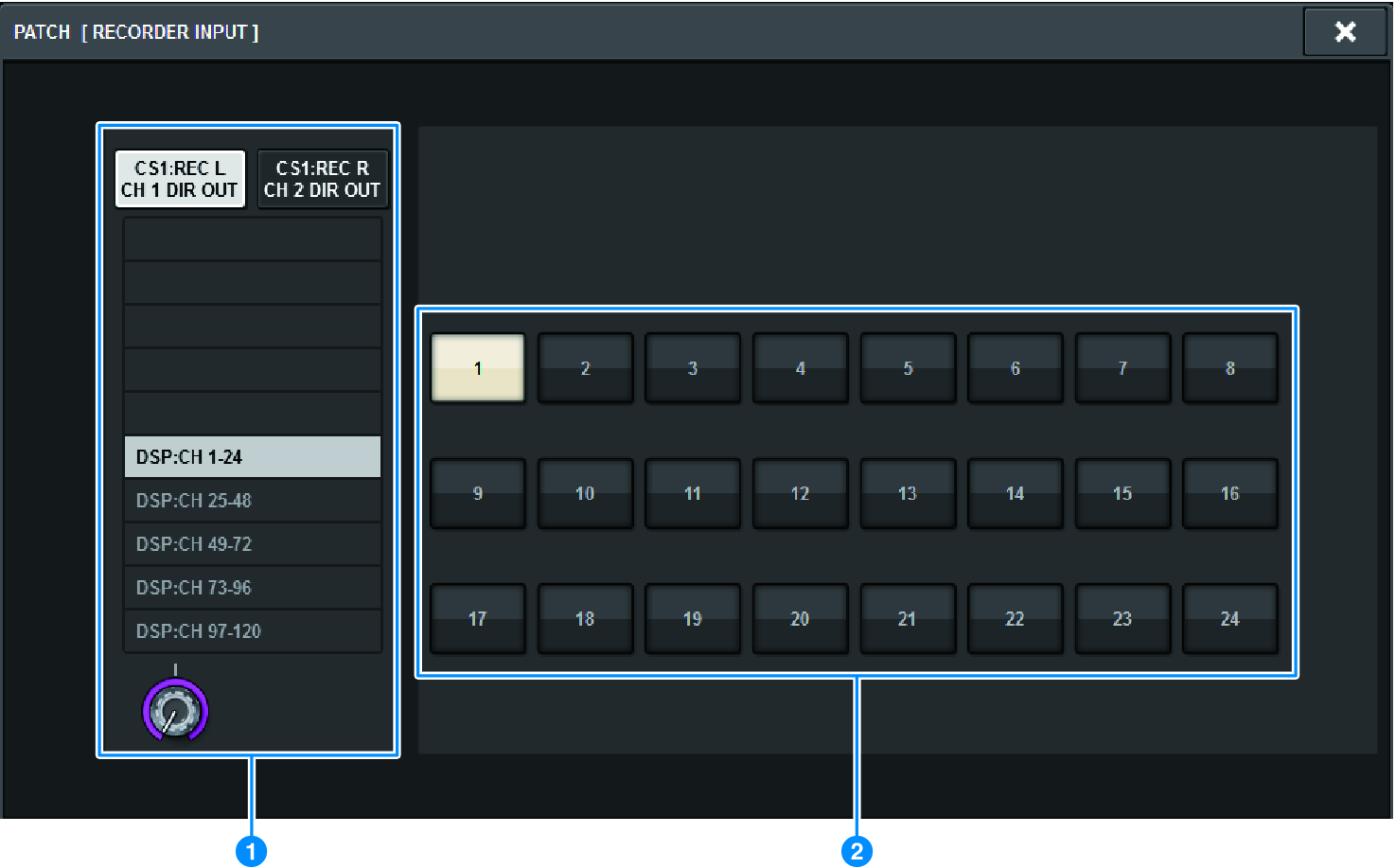 RIVAGE PM Series | INPUT PATCH 팝업 창