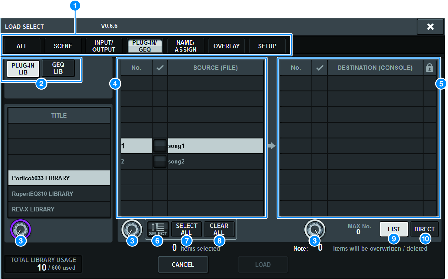 RIVAGE PM Series | LOAD SELECT screen