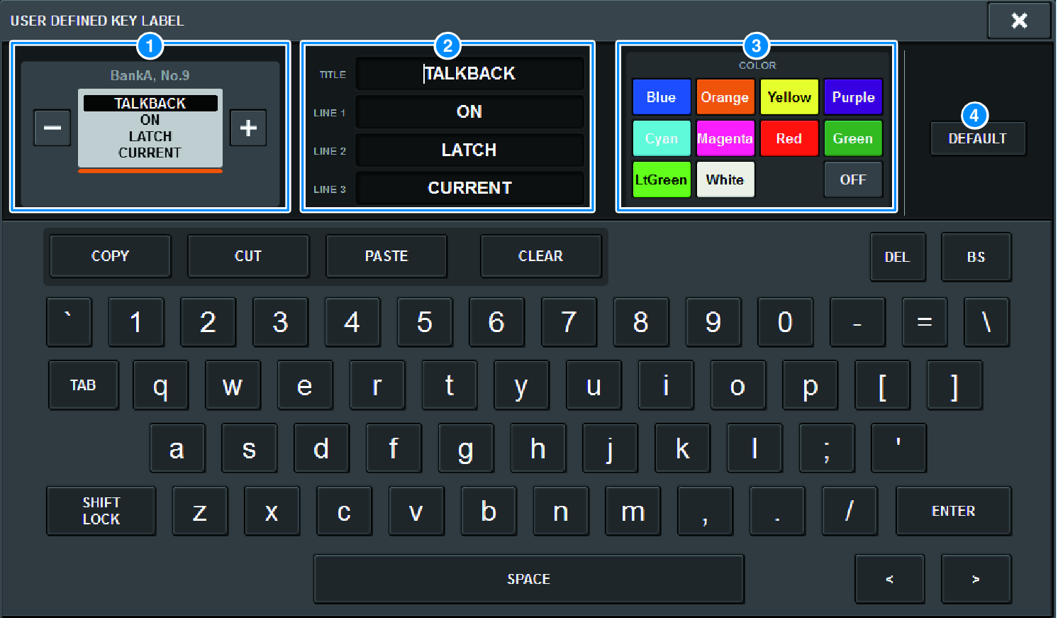 RIVAGE PM Series | USER DEFINED KEY LABEL popup window (CS-R10, CSD-R7)