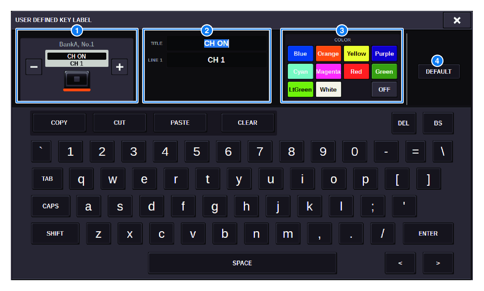 RIVAGE PM Series | USER DEFINED KEY LABEL popup window（CS-R5、CS-R3）