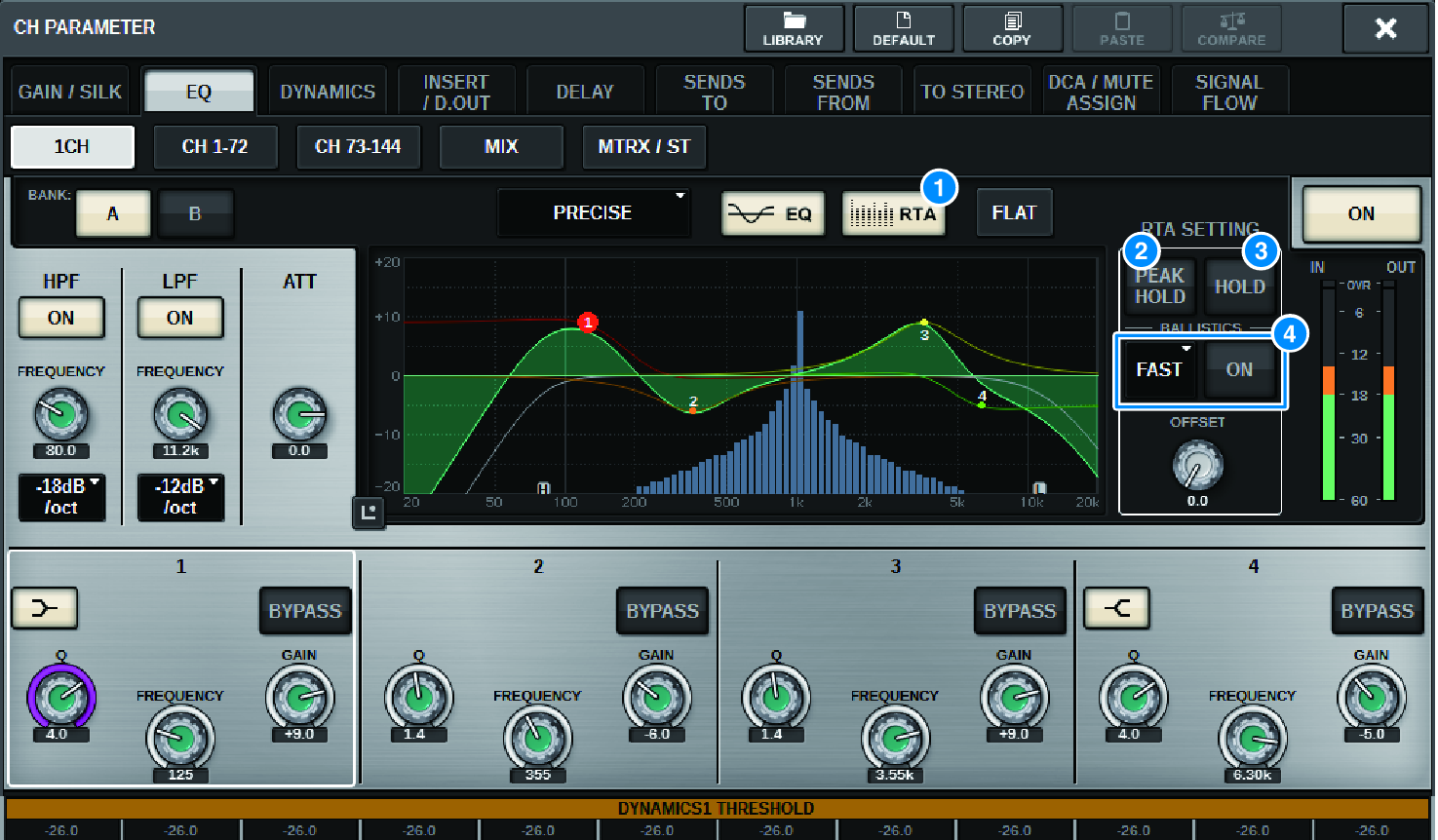 RIVAGE PM Series | チャンネルパラメーターのHPF/EQポップアップ画面からRTAを利用する