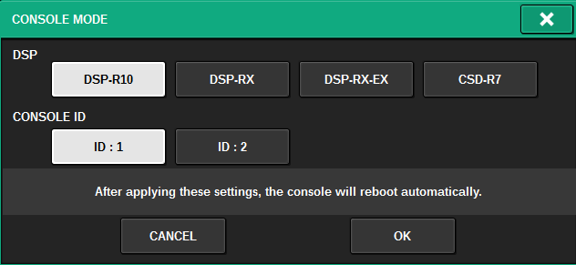 RIVAGE PM Series | CONSOLE STATUS field (SETUP screen)
