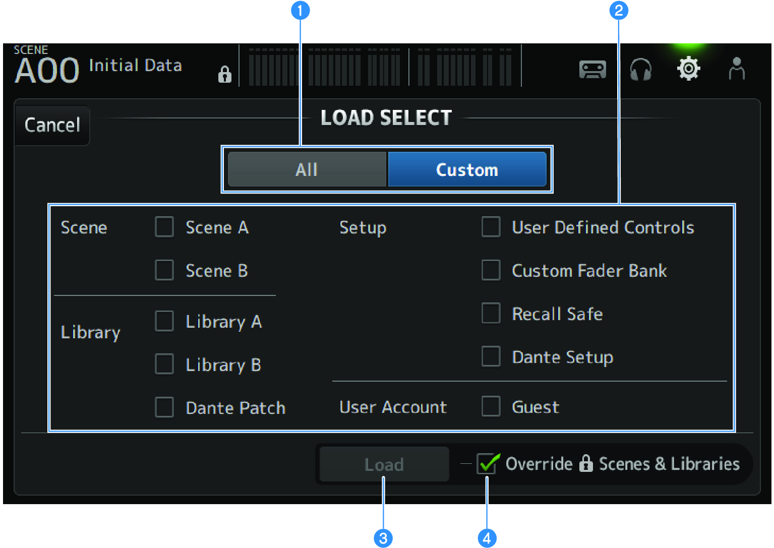 DM3 Series | LOAD SELECT画面