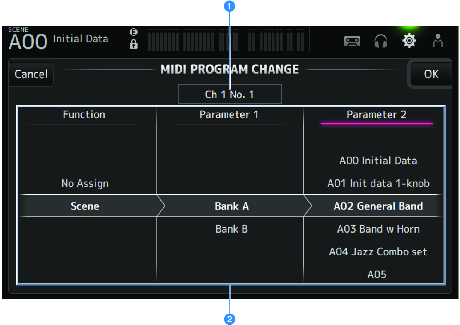 DM3 Series | MIDI (Program Change) 화면