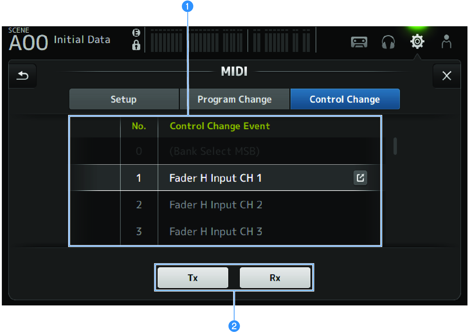 DM3 Series | MIDI（Control Change）画面