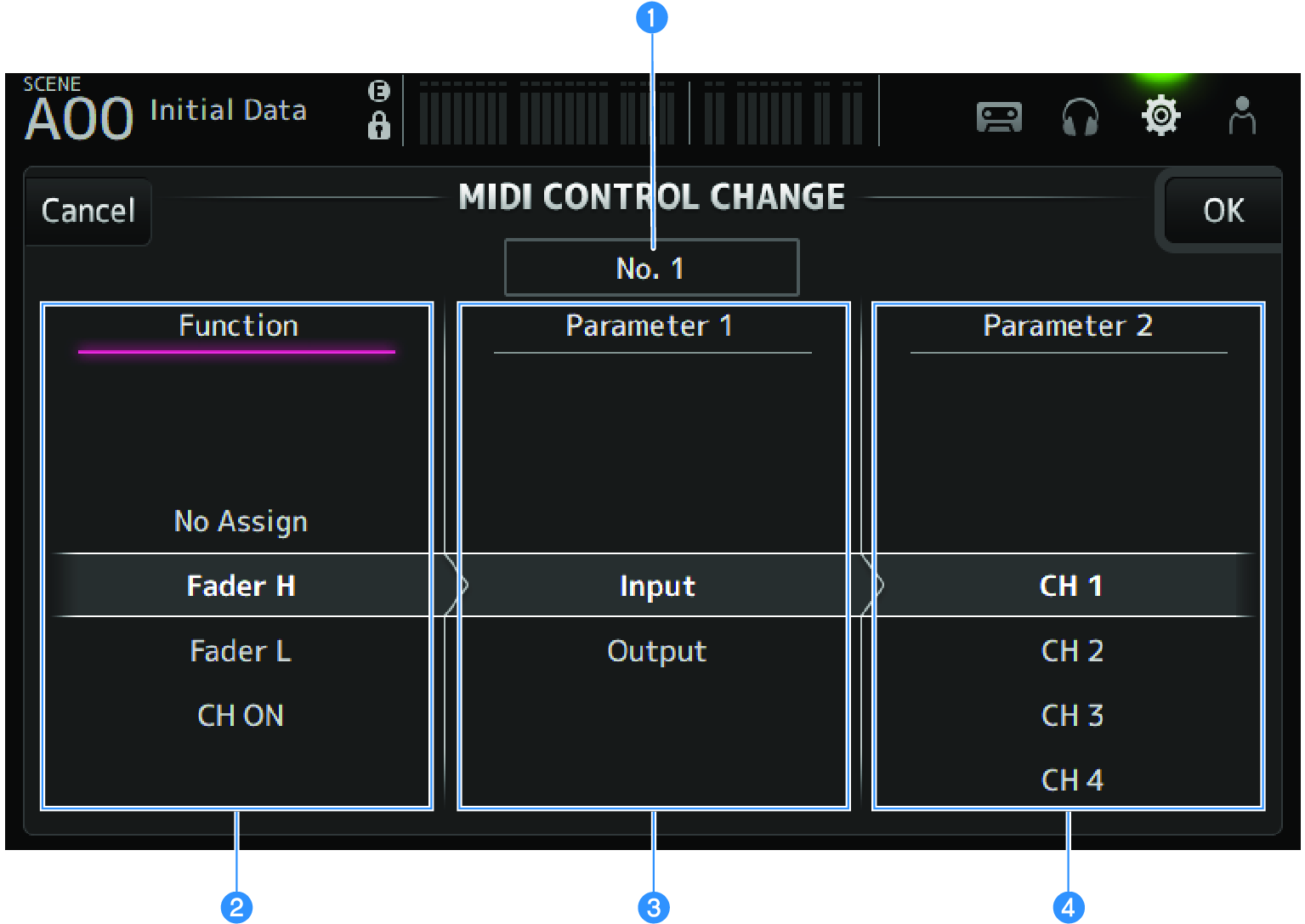 DM3 Series | MIDI (Control Change) screen