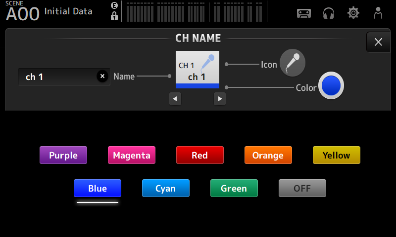 DM3 Series | CH NAME screen