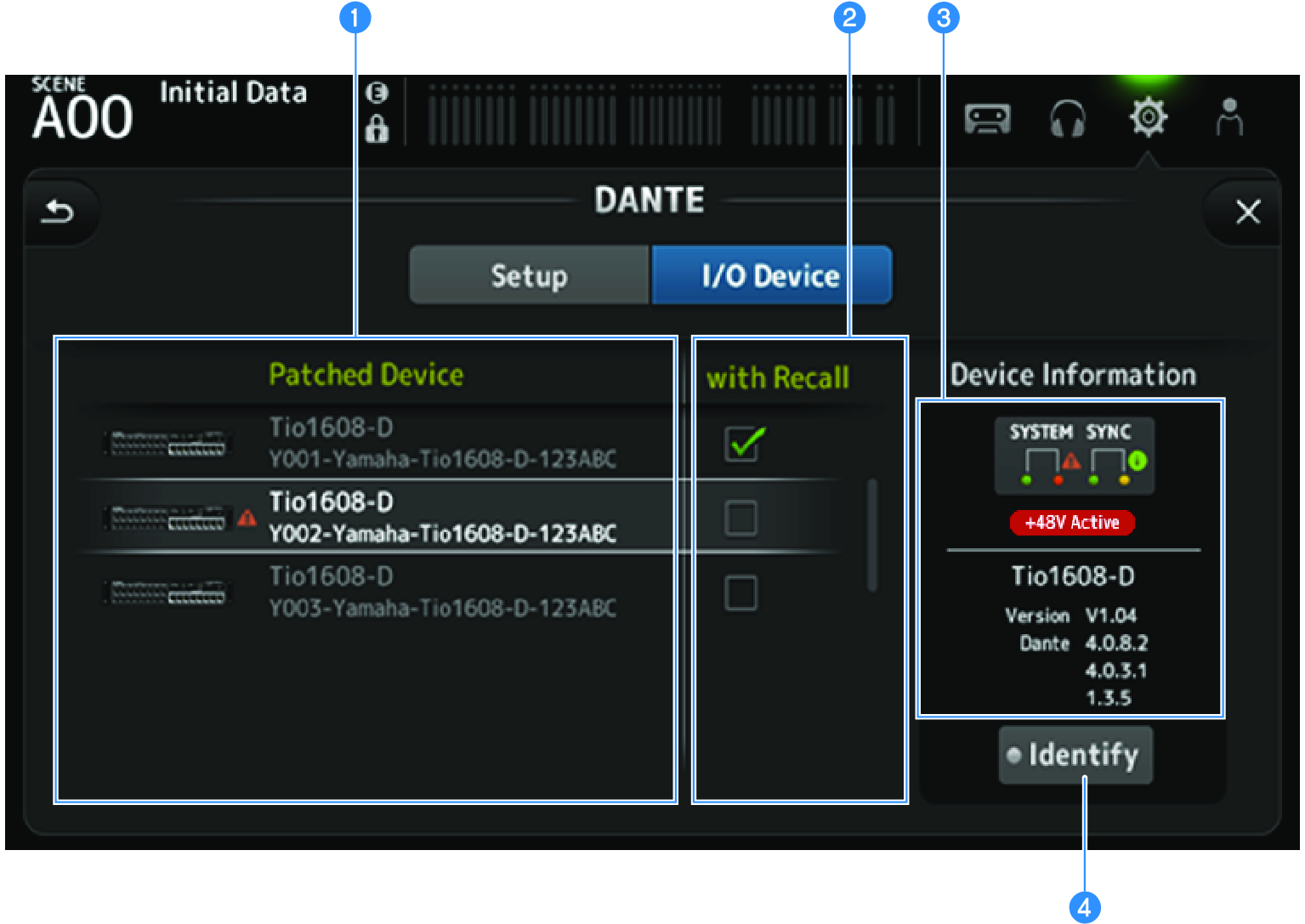 DM3 Series | Schermata DANTE (I/O Device)