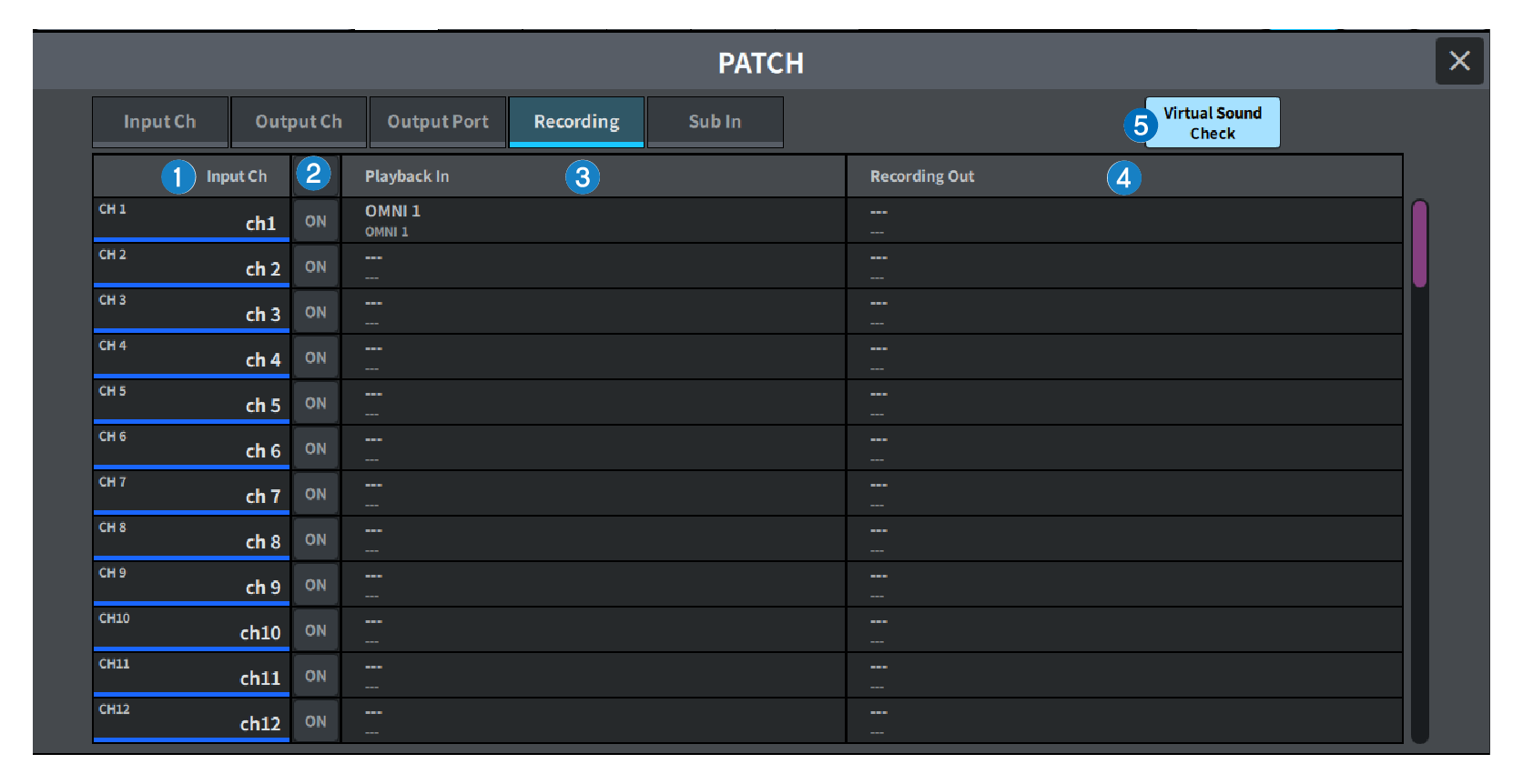 DM7 Series | Recording patch screen