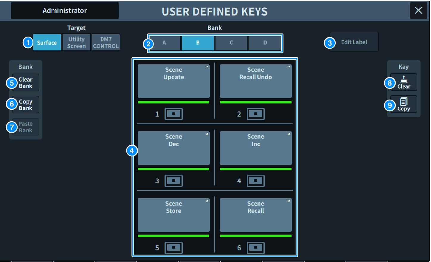 DM7 Series | Pantalla USER DEFINED KEYS (teclas definidas por el usuario)