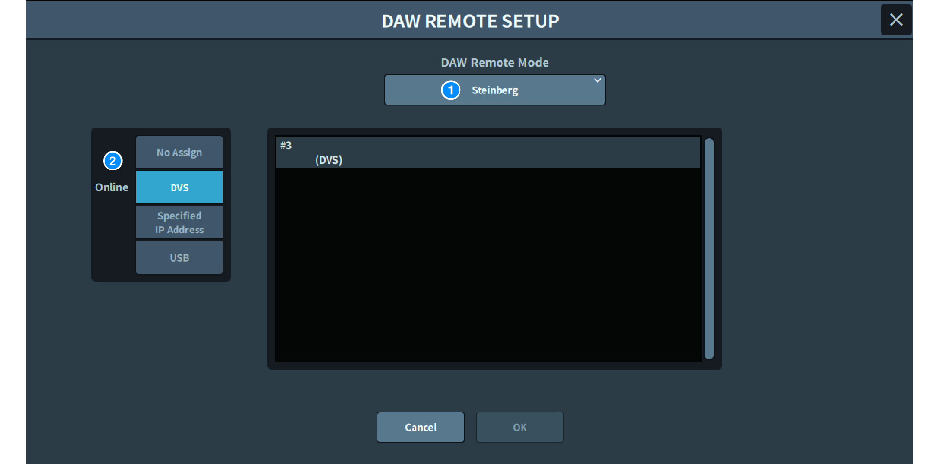 DM7 Series | Schermata DAW REMOTE SETUP