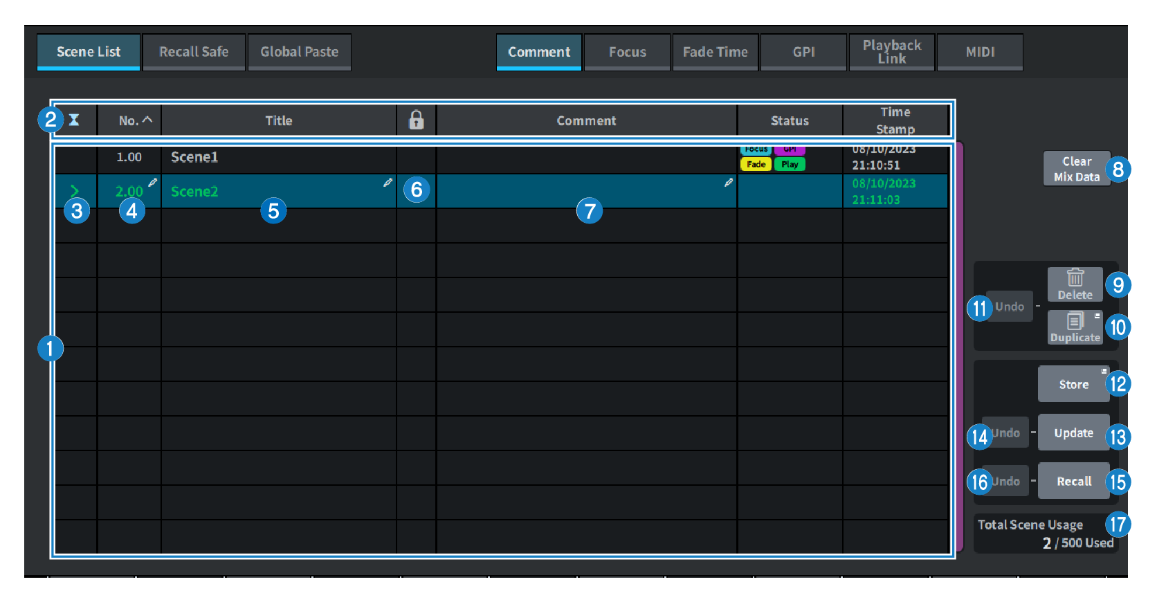 DM7 Series | Scene List screen